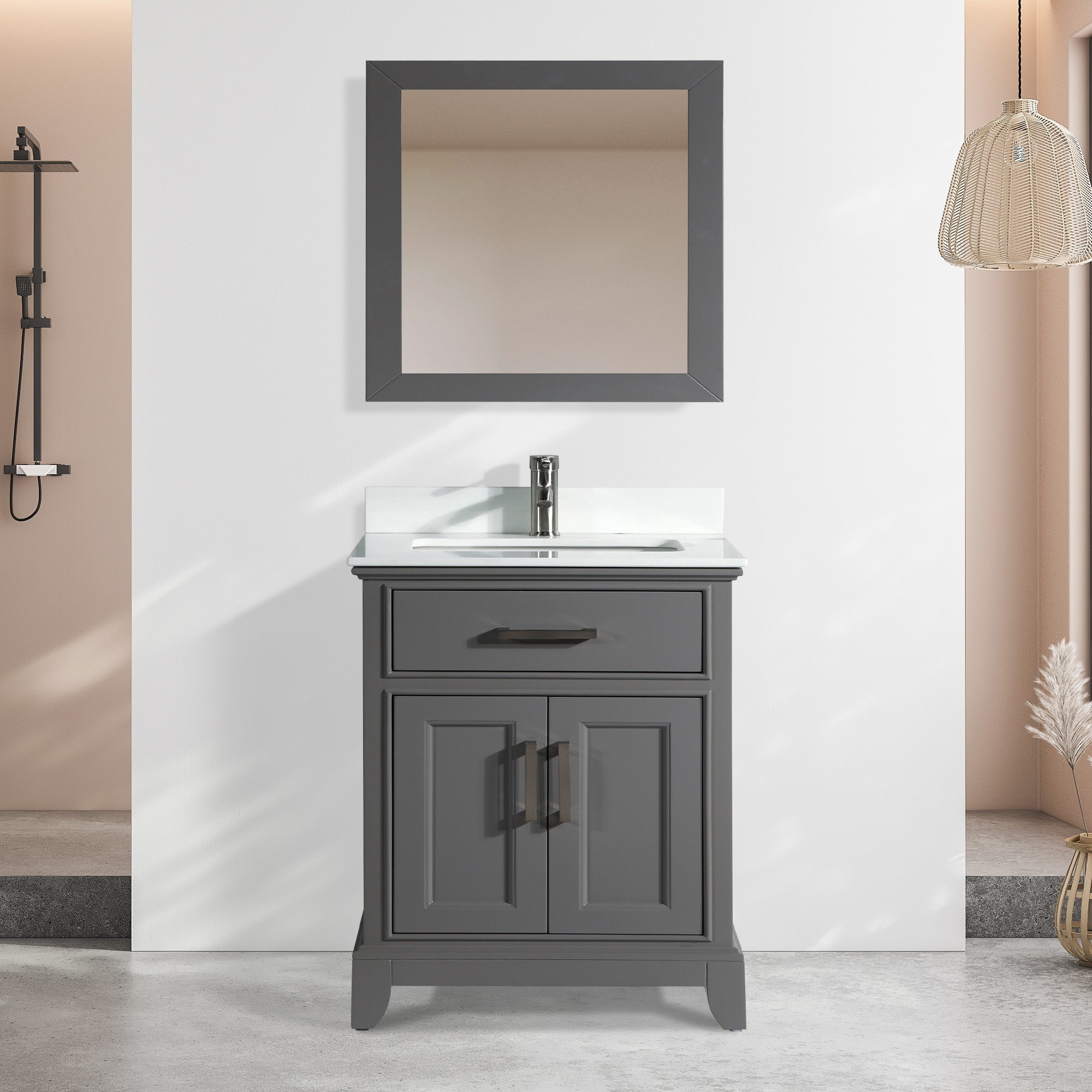 Bath Vanity with Engineered Marble Top with Basin and Mirror CVA ...