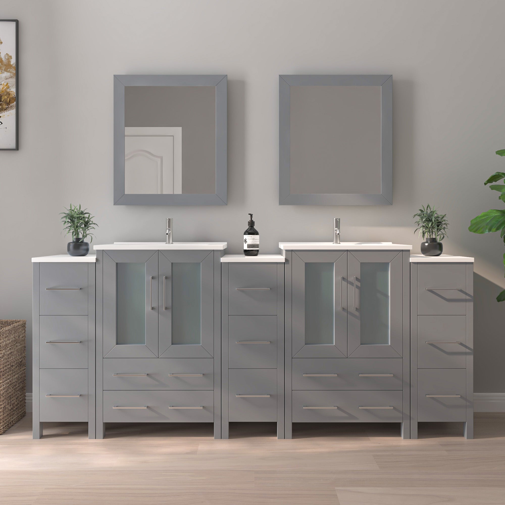 Bathroom Vanity with Ceramic Top and Mirror CVB24 - Vanityart