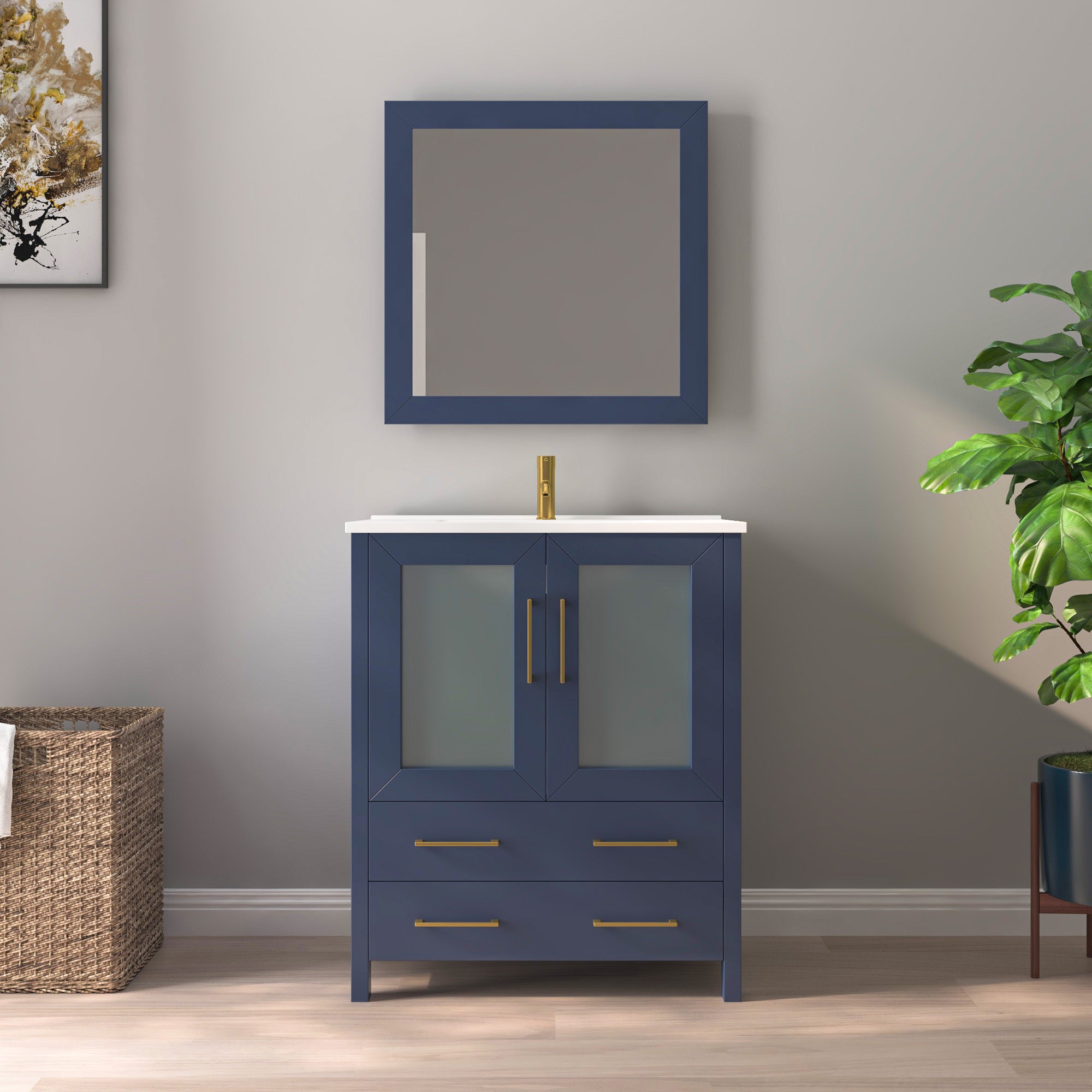 Bathroom Vanity with Basin Vanity Ceramic Top and Mirror CVB30 – Vanityart