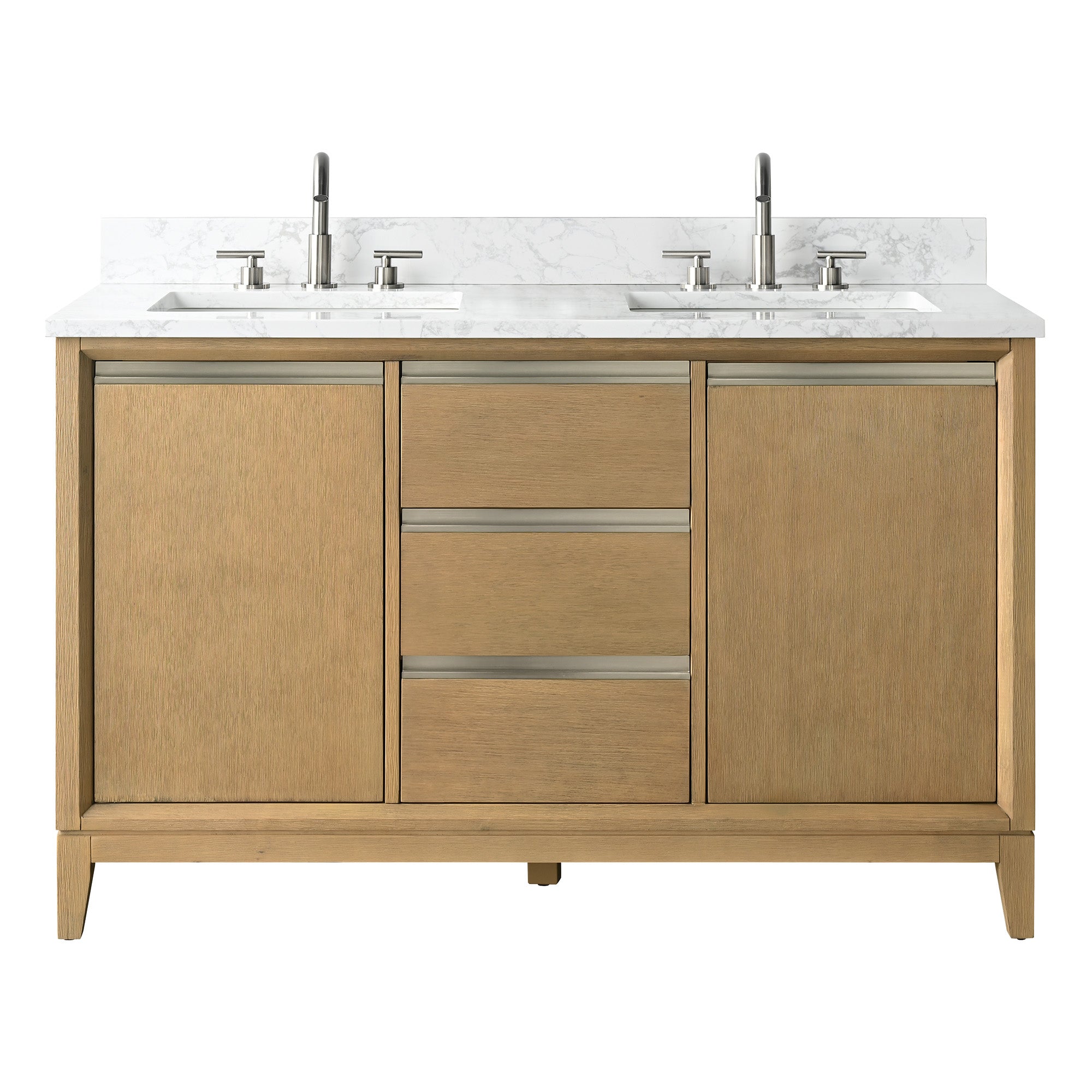 54/60/72 Inch Natural Oak Double Sink Bathroom Vanity with Marble Top ...
