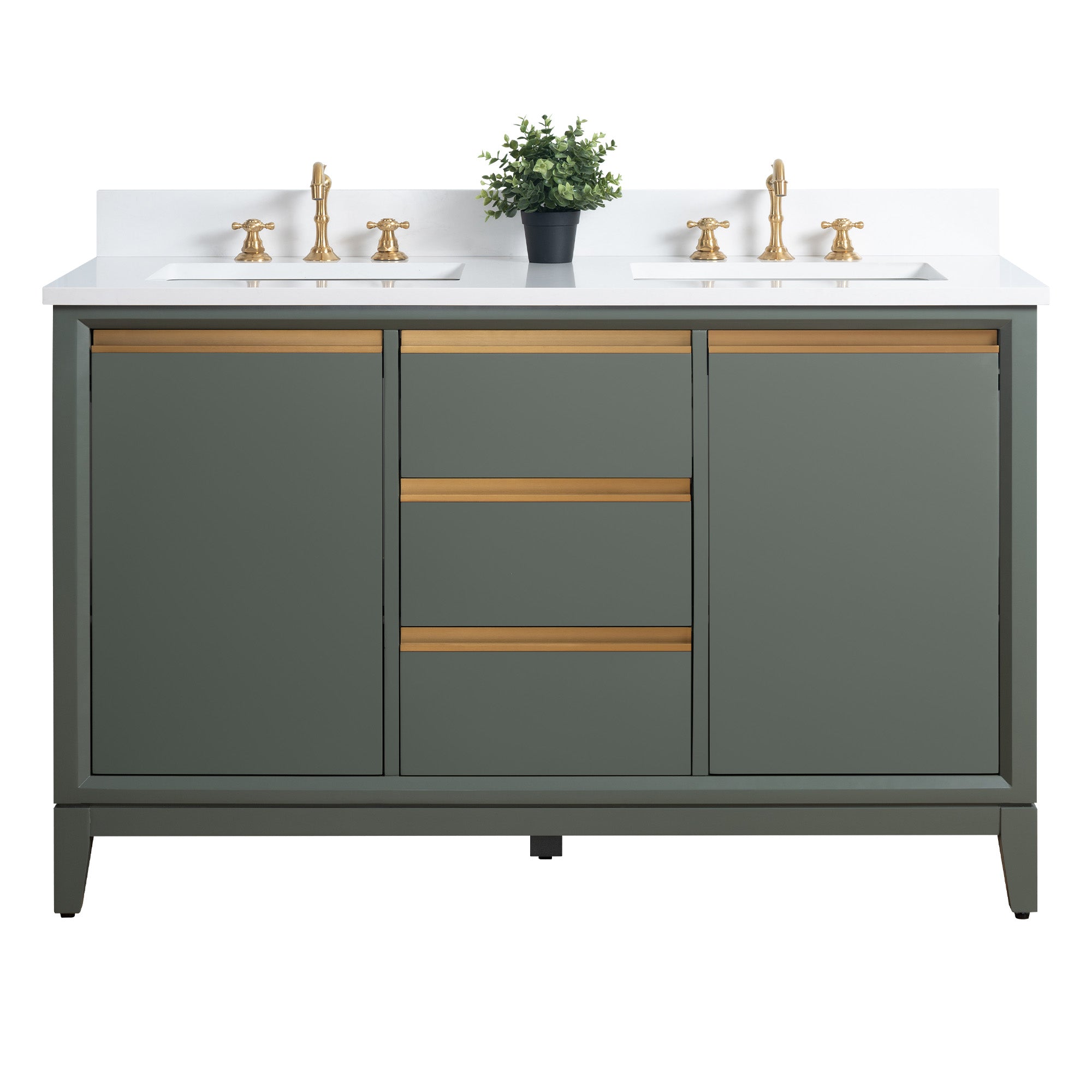 54/60/72 Inch Vintage Green Double Sink Bathroom Vanity with Marble To ...